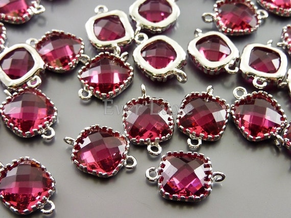 2 Ruby Red Square Glass Connectors Glass Beads Jewelry | Etsy