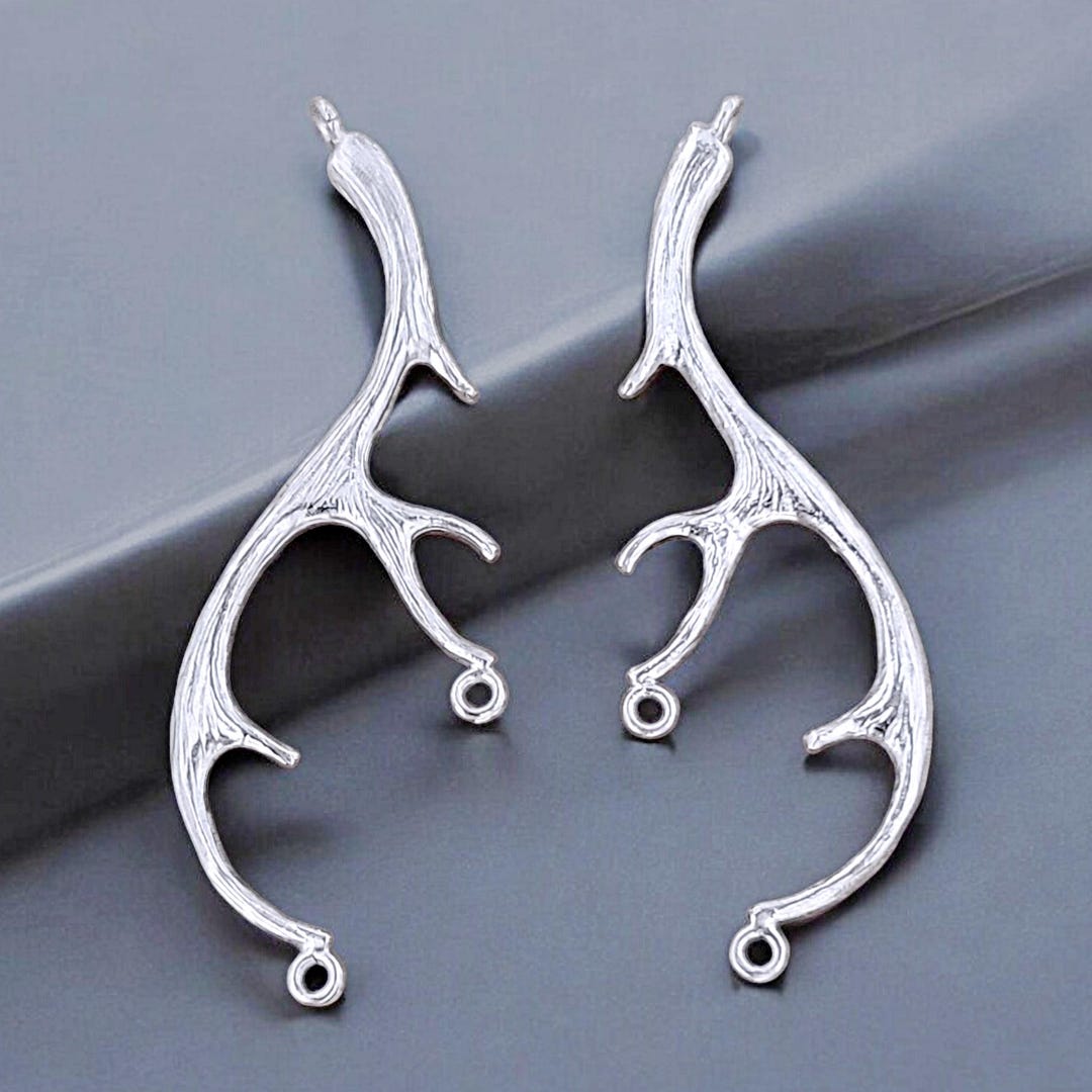 Matte Rhodium Deer Antler Charms: Brass Winter Holiday Jewelry Findings ...