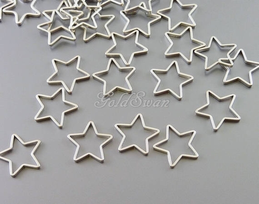 4 Small Open Star Silhoette Pendants Silver Star Charms Star - Etsy