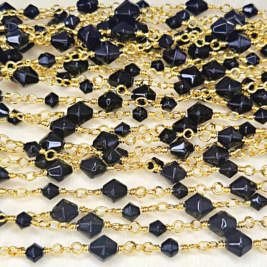 Gold Wire Wrapped Black Crystal Bead Chain: Jewelry Making (1 Foot) - Etsy
