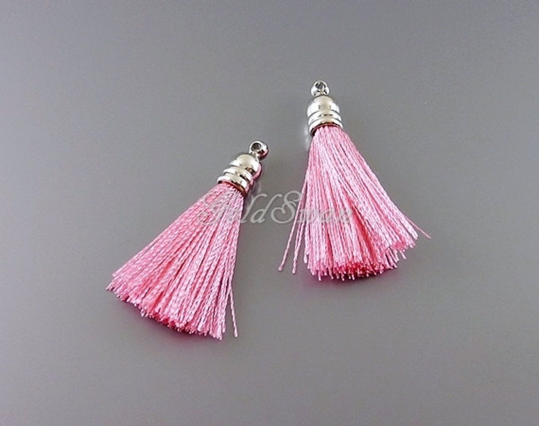 4 Lovely Pink Colorful Tassel Jewelry Pendants, Tassel With Silver Cap ...