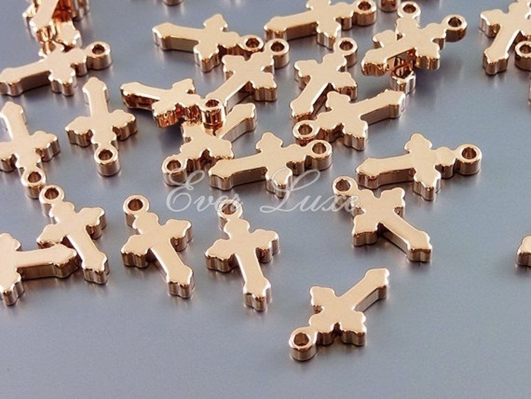 4 Tiny Simple Cross Pendants in Shiny Rose Gold Finish, Cross Bead ...