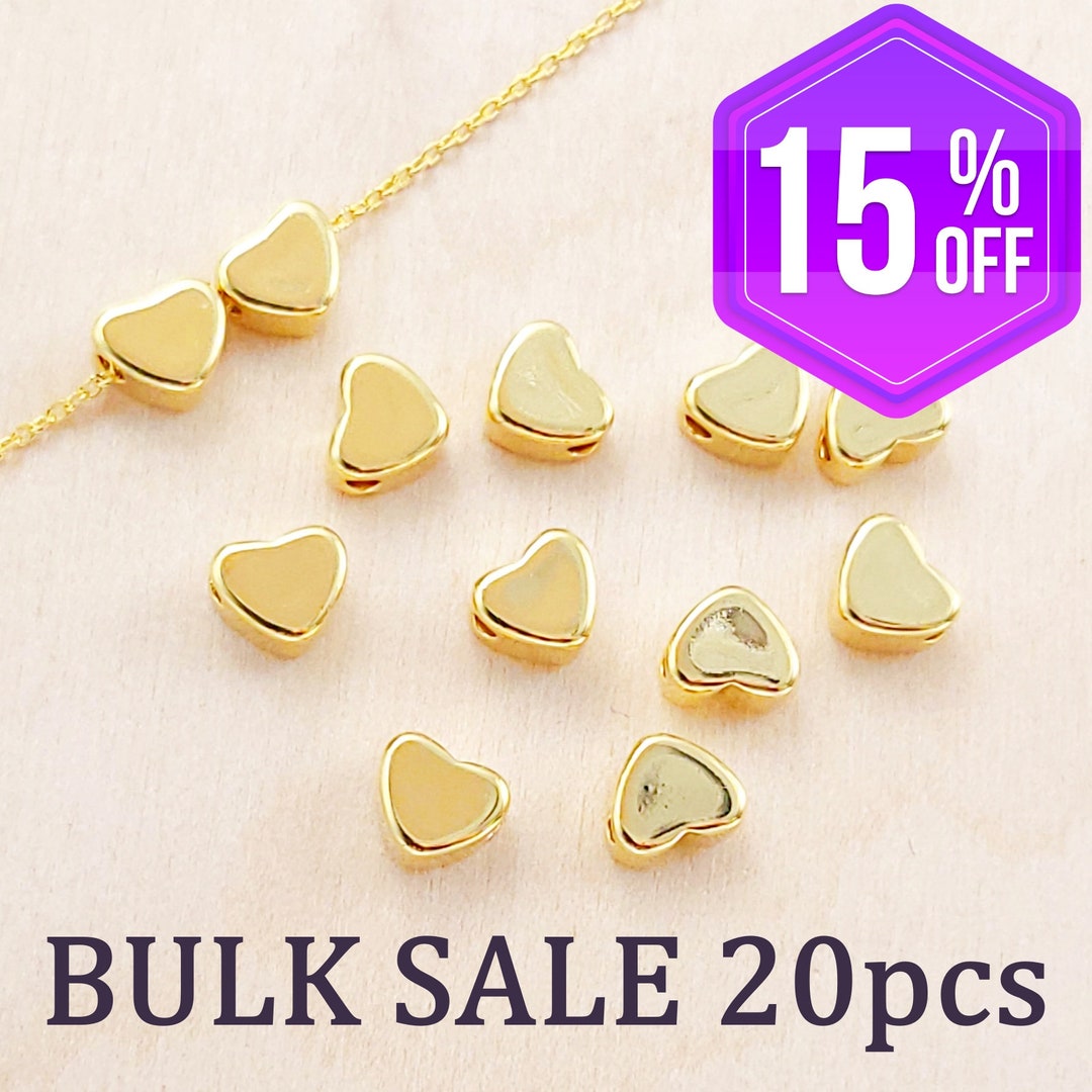 15% Bulk Sale 20 Pieces SHINY Gold 6mm Small Heart Beads, Love Beads ...