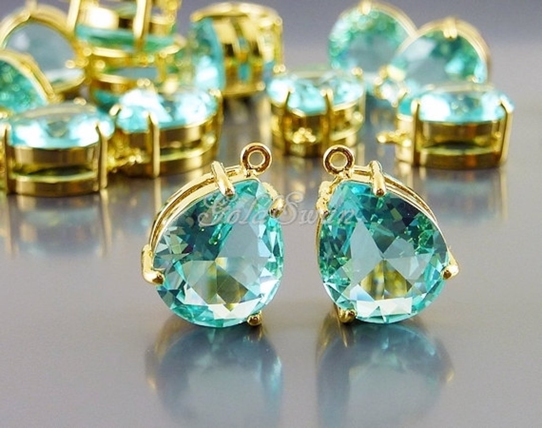 Aqua Teardrop Crystal Stone: 14K Gold Prong Setting (2pcs/10pcs) - Etsy