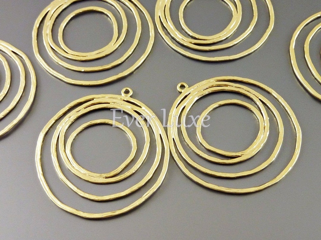 2 Multi-circle Matte Pendants in Gold, Layered Circle Pendants, Dangle ...