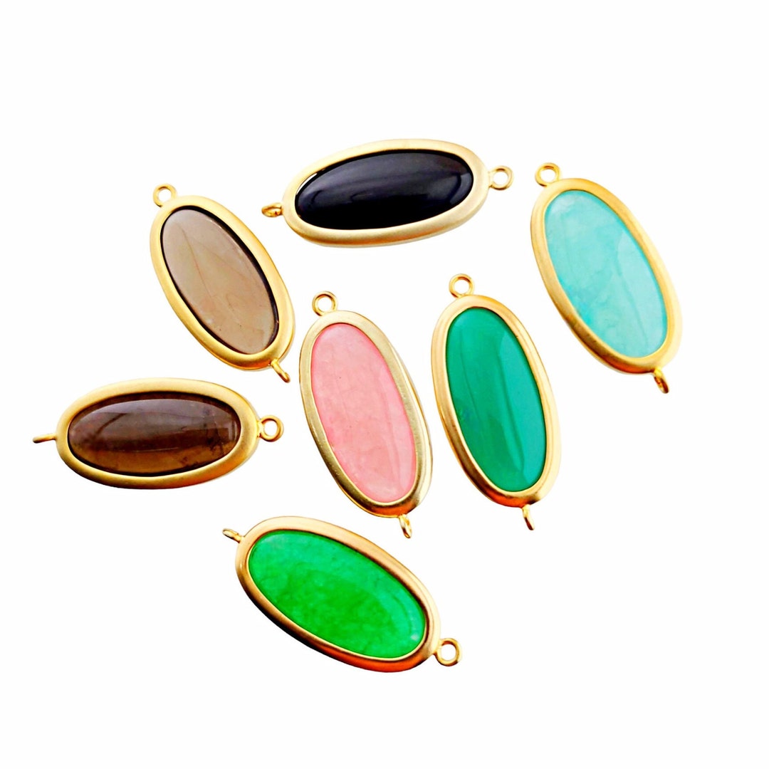 Choose Color 2pcs 22mm LONG MATTE Bezeled Stone Connectors, Stone With ...