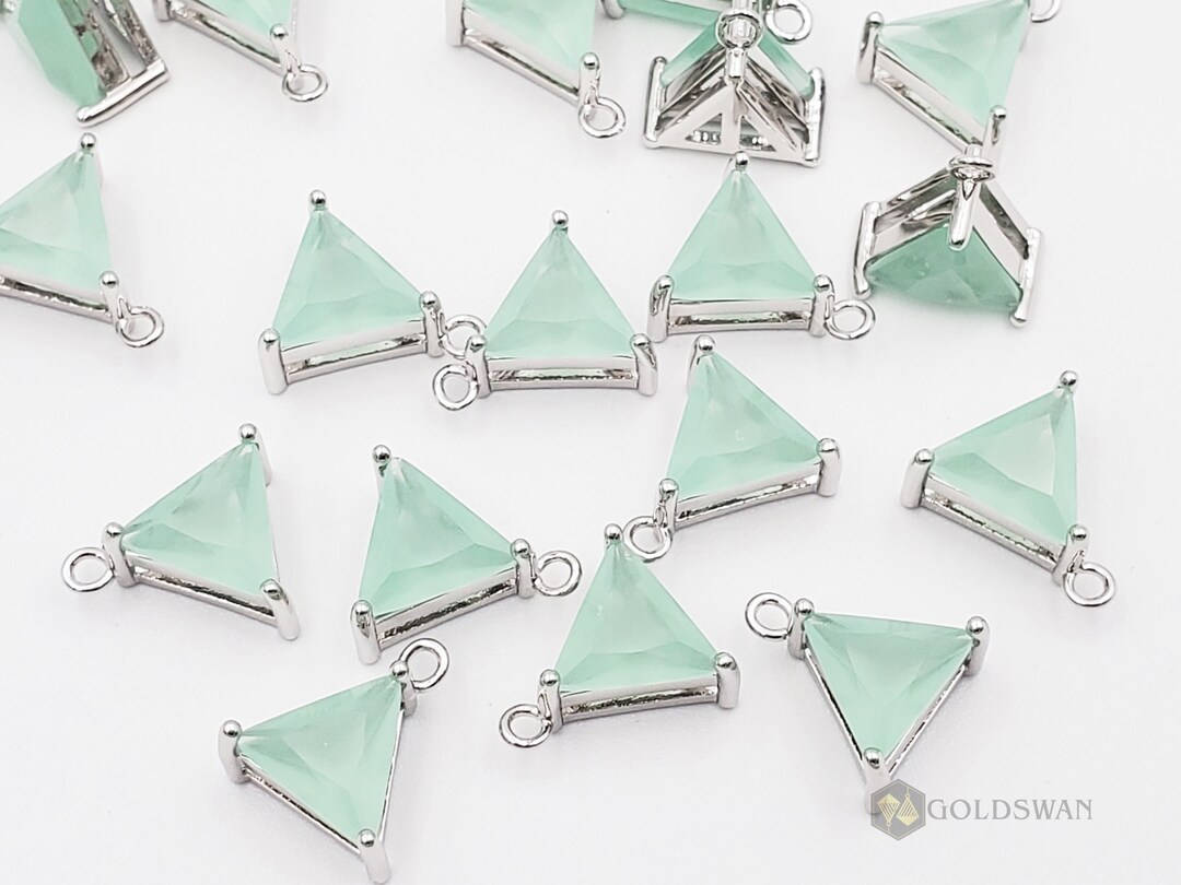 2 Light Mint Green / Pastel Green Triangle Glass Crystal Stone Charms ...