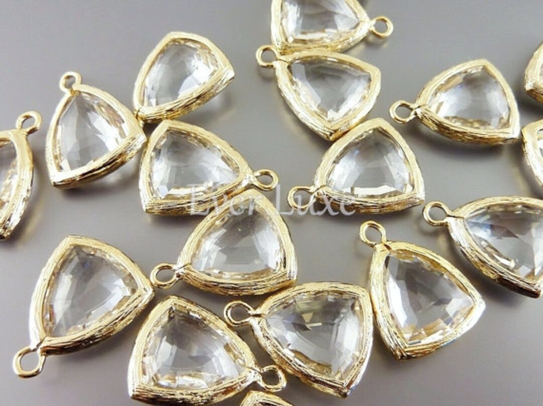 2 Bezeled Clear Crystal Triangle Glass Charms, Bridal Earrings, Wedding ...