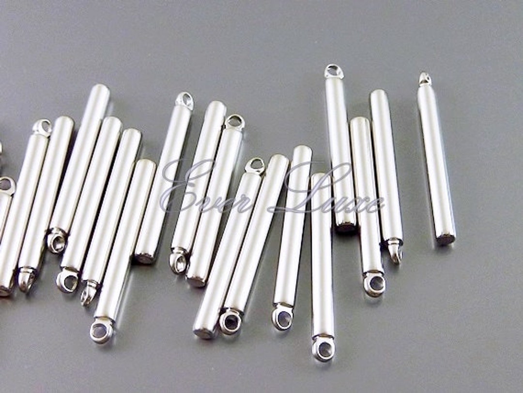 4 Short Matte Silver Tubular Bar Charms, Stick Charms for Personalized ...