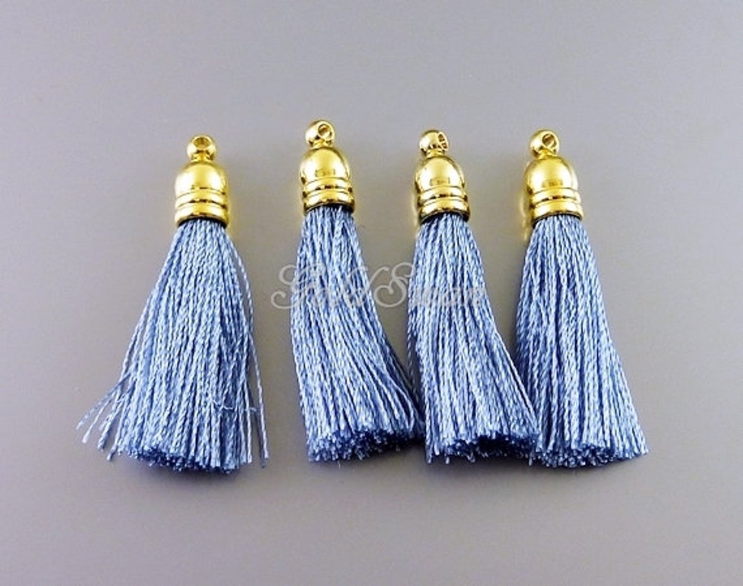 4 Pcs Steel Blue Slate Blue 30mm Cotton Tassel With Gold Bail Cap ...