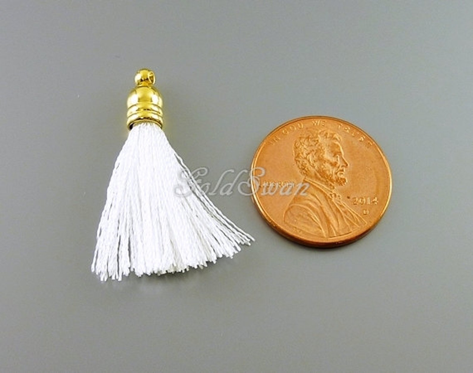 4 White 30mm Long Cotton Tassel With Gold Bail, Necklace / Earring ...
