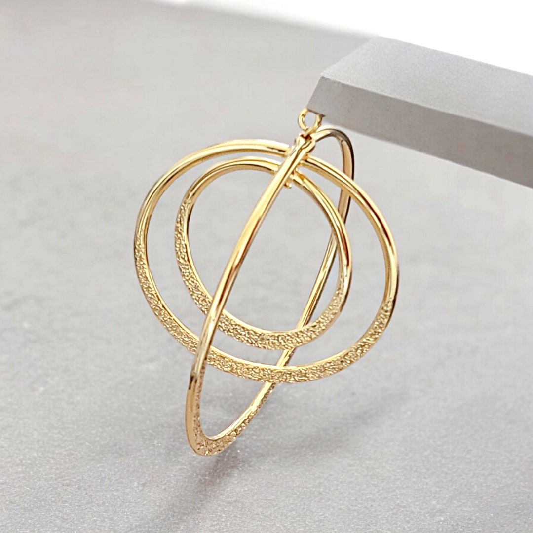 14K Gold Triple Hoop Rotating Pendants: Large Brass Jewelry Supplies ...
