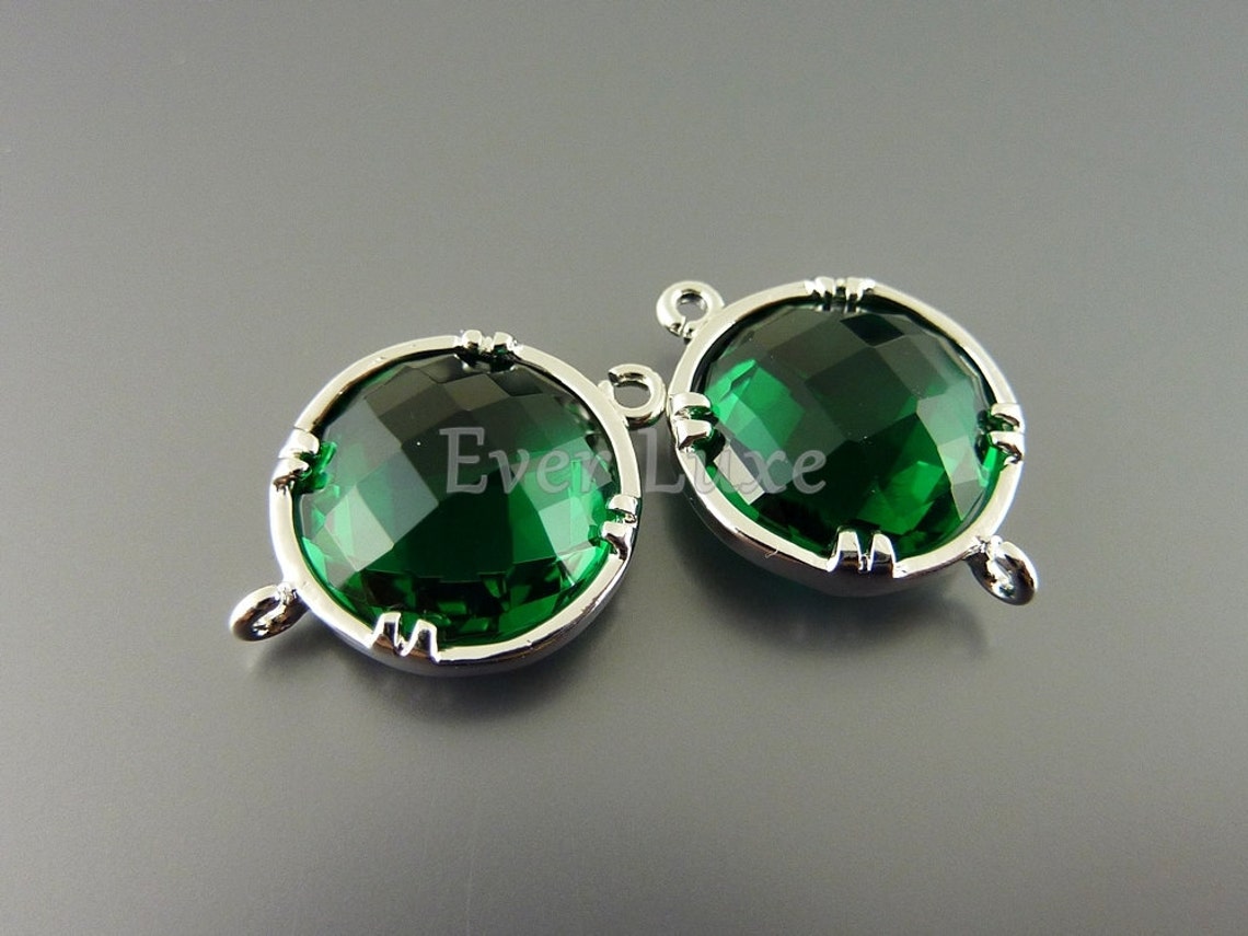 2 Emerald Green 12mm Glass Connectors, Faceted Round Glass Links ...