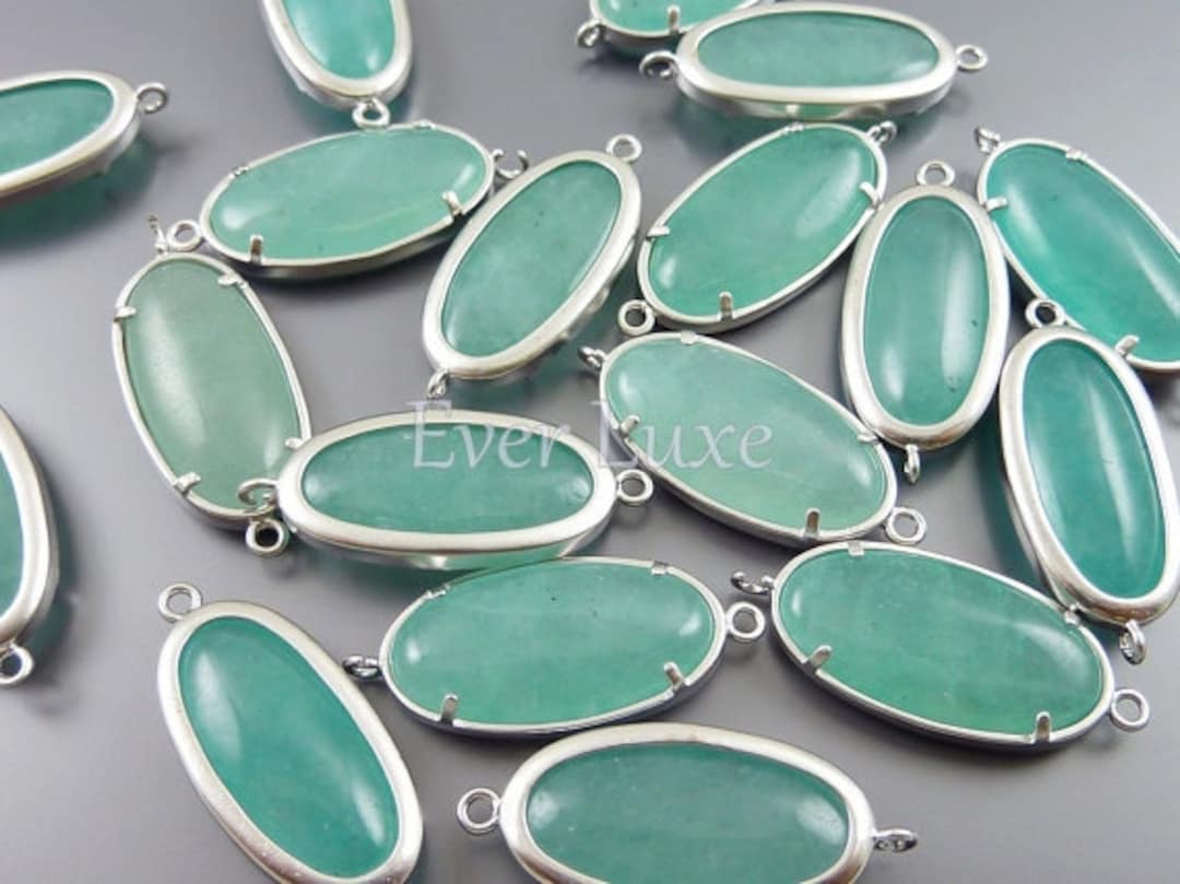 2 Amazonite Color / Dyed Jade Stonesstone With Loops, Smooth Oval ...