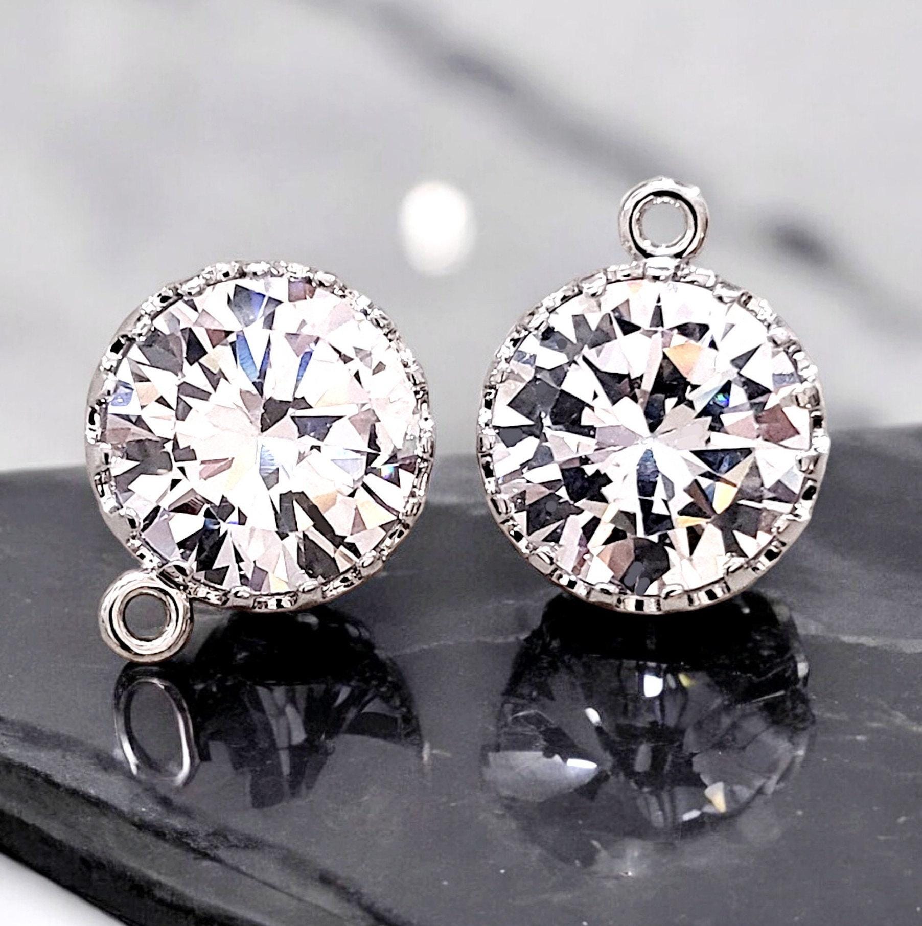 12mm Clear CZ Charms: Rhodium Plated Jewelry Supplies (2pcs) - Etsy