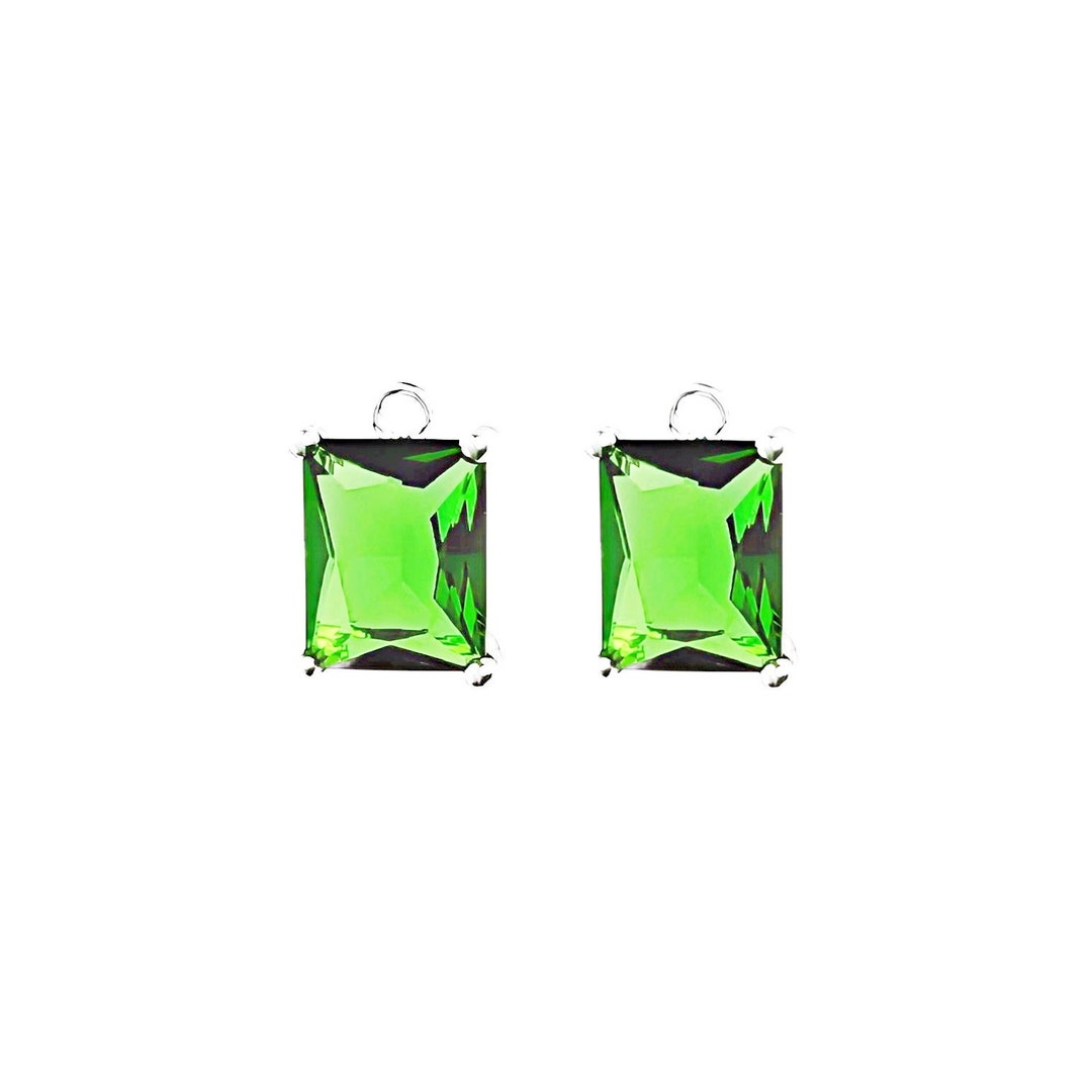 2pcs Nature Green Color Small Rectangle Shaped Glass Crystals, Charms ...