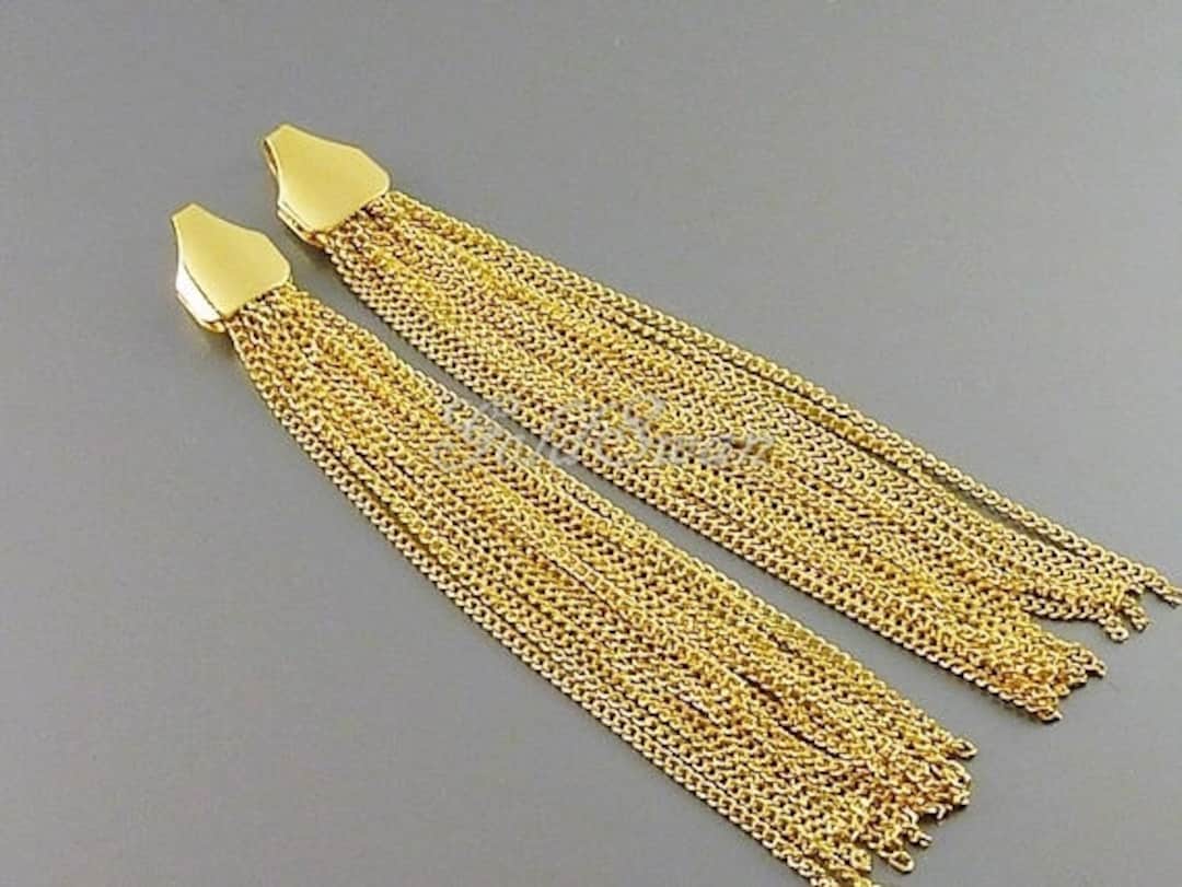2 Pcs 16K Bright Gold Beautiful Extra Long 70mm Chain Tassels, Long ...