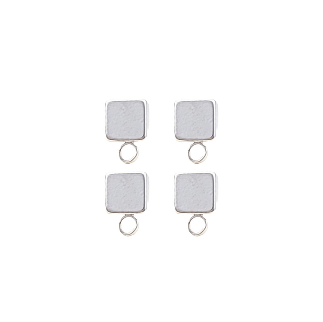 4 Pieces Tiny 4mm Shiny Rhodium/silver Simple Cube Earrings - Etsy