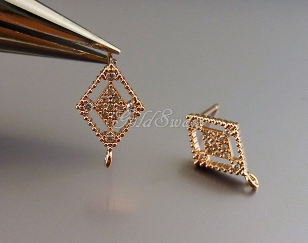 2 Stück / 1 Paar Cz Pave Ohrringe raute Form, zarte Cubic Zirkonia Pave ...