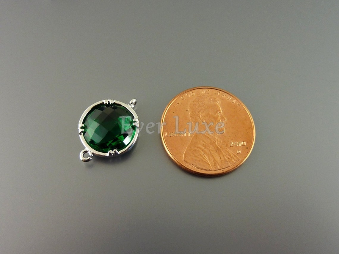 2 Emerald Green 12mm Glass Connectors, Faceted Round Glass Links ...