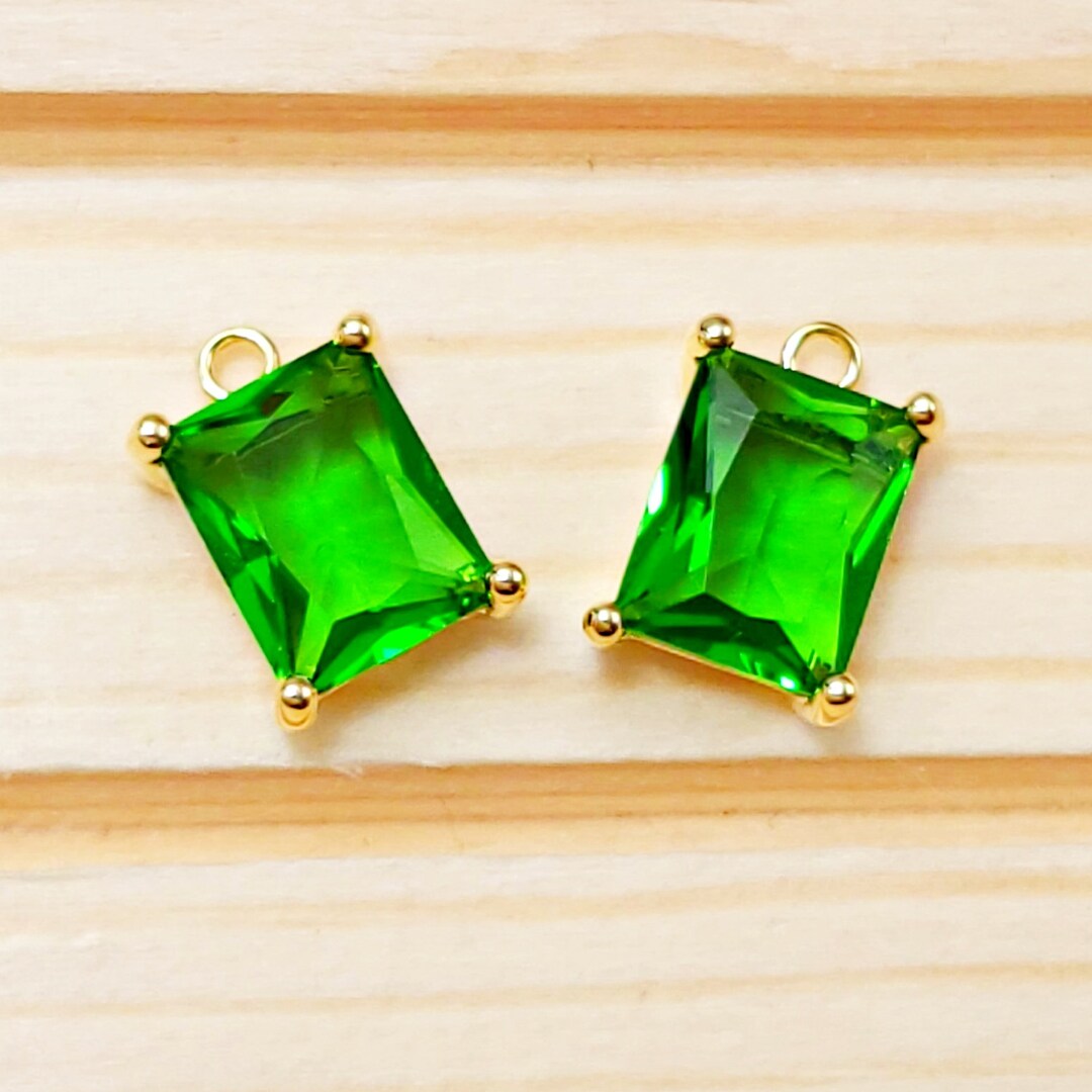 2pcs Nature Green Color Small Rectangle Shaped Glass Crystals, Charms ...