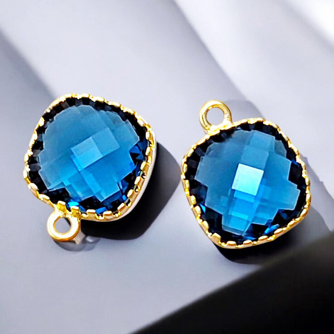 Blue Sapphire Glass Pendants: 14K Gold Jewelry Charms (10mm, 2pcs) - Etsy