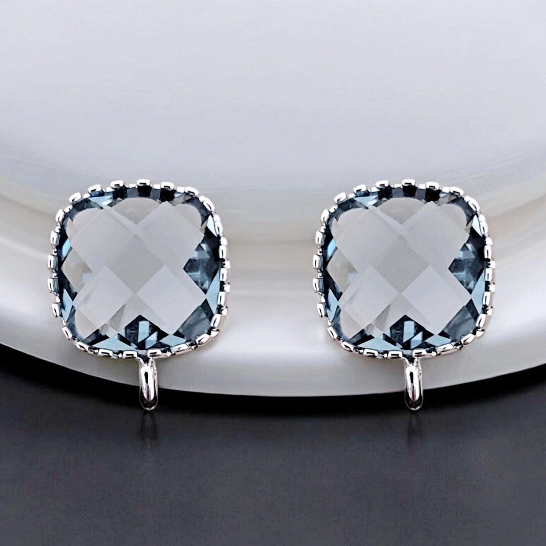Blue Slate Glass Cushion Cut Earrings: Rhodium Plated, 10mm (1 Pair) - Etsy