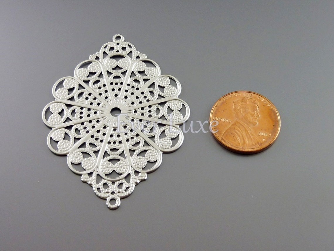2 Large Beautiful Filigree Pendants Matte Silver Metal - Etsy