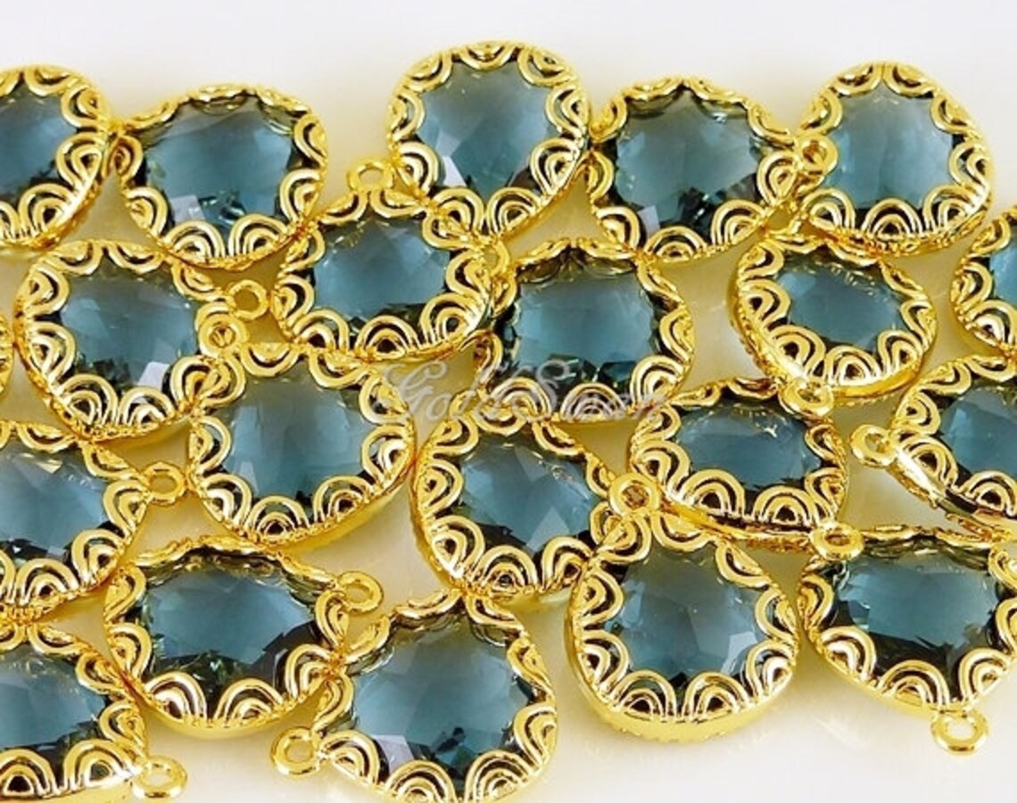 2 Blue Sapphire Fancy Lace Rim Framed Glass Pendants Jewelry - Etsy