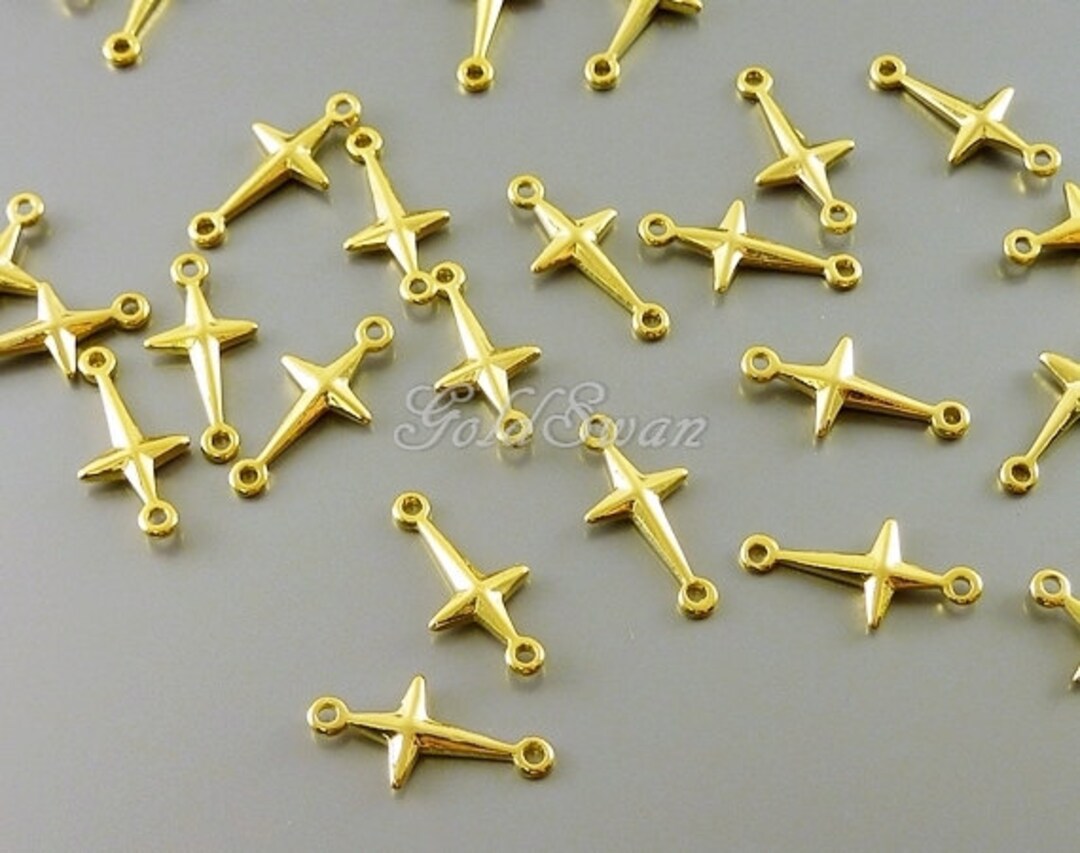 Gold Plated Cross Charms: Sideways Connectors, 10pcs - Etsy