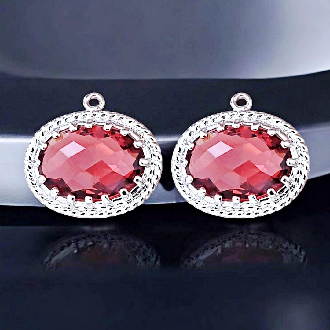Victorian Ruby Red Glass Charms: Rhodium Plated Pendants (2 Pc) - Etsy