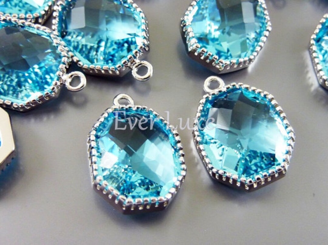 2 Large Aquamarine Blue Octagonal Faceted Glass Charms for Making ...
