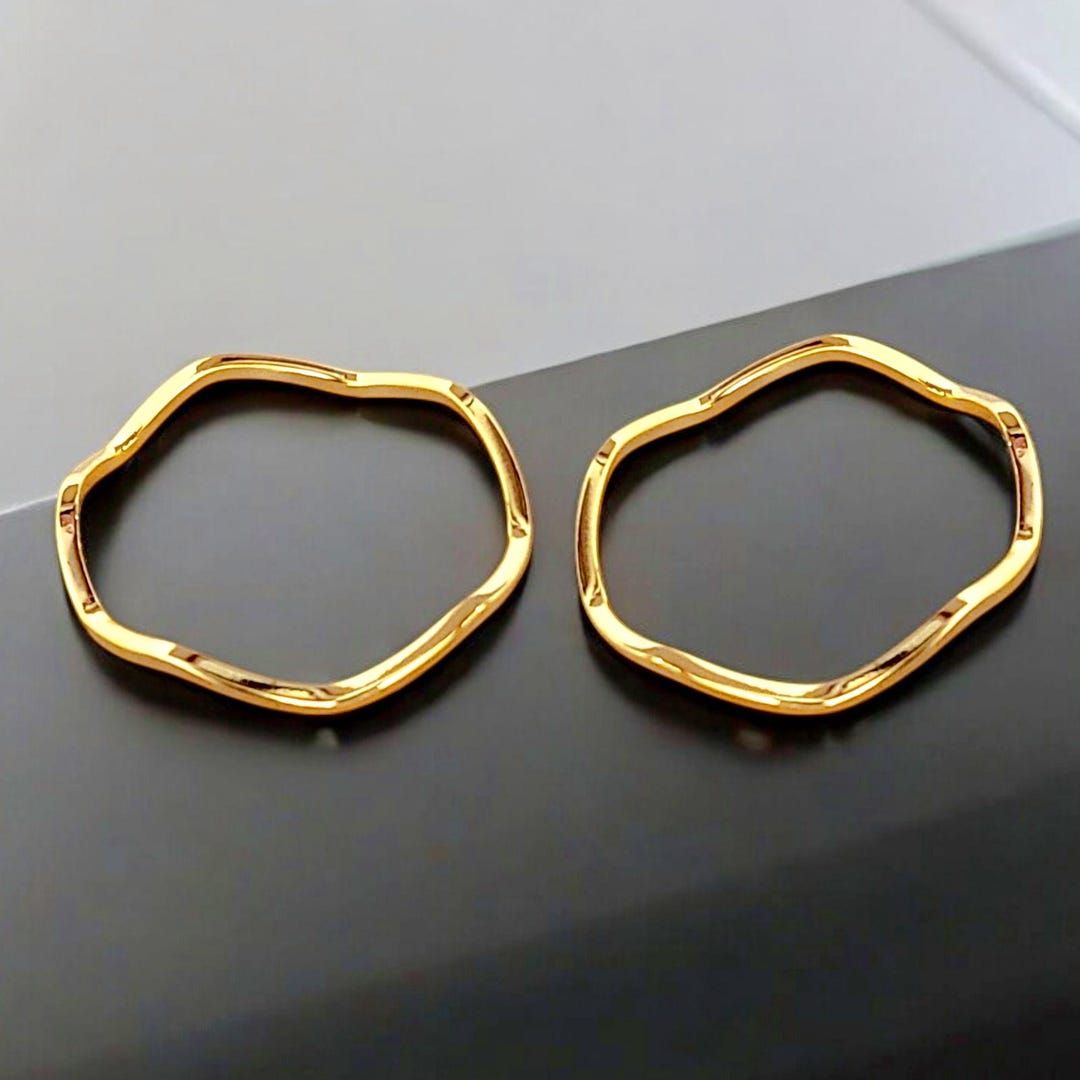 14K Gold Wavy Pattern Rings: Geometric Brass Connectors (20mm, 4 Pcs ...