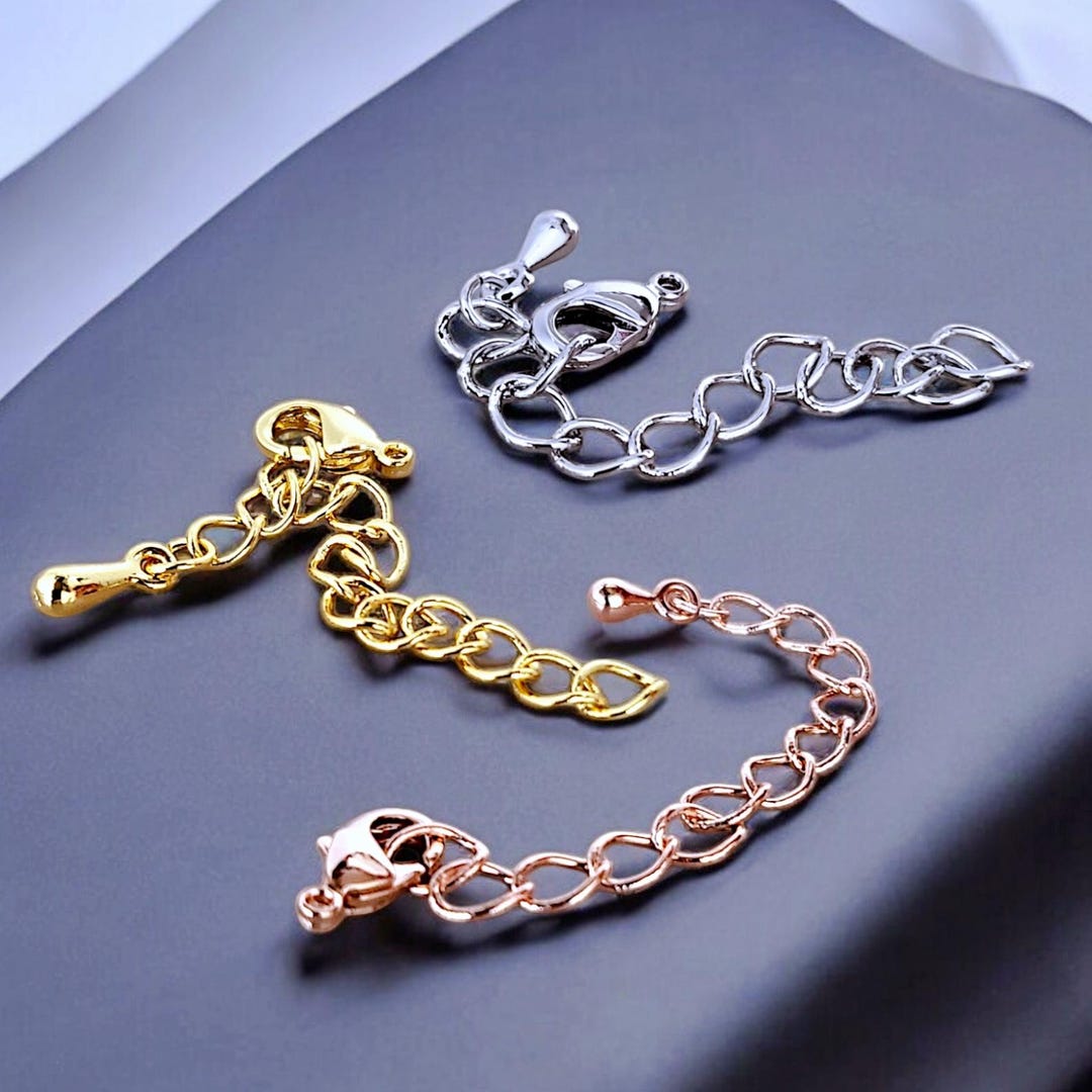 14K Gold Necklace Extender Chains: Rose Gold & Rhodium, 2-inch, 4 Sets ...