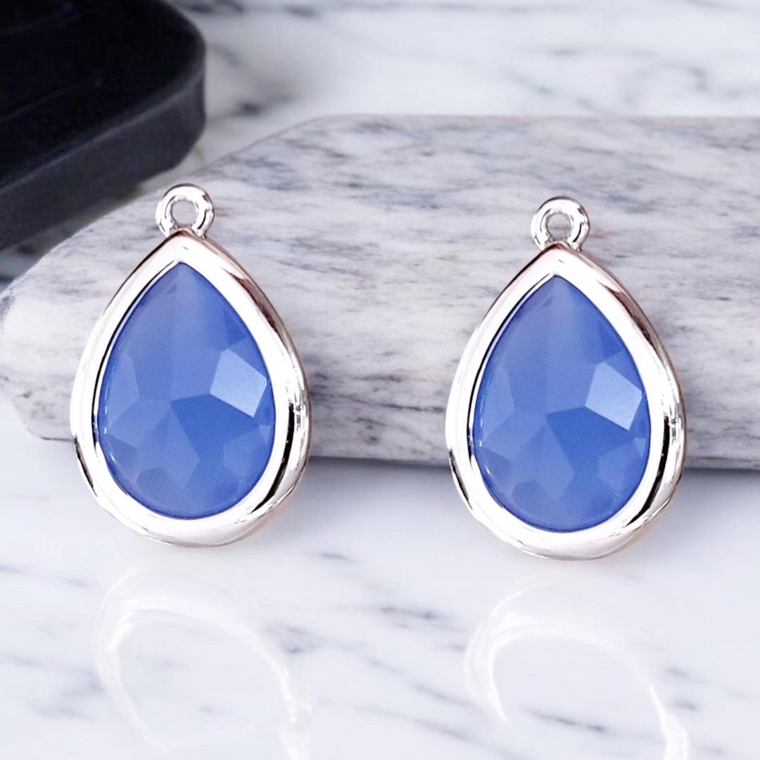 Periwinkle Glass Stone Pendants: Silver Bezel Drop Charms (2 Pc) - Etsy