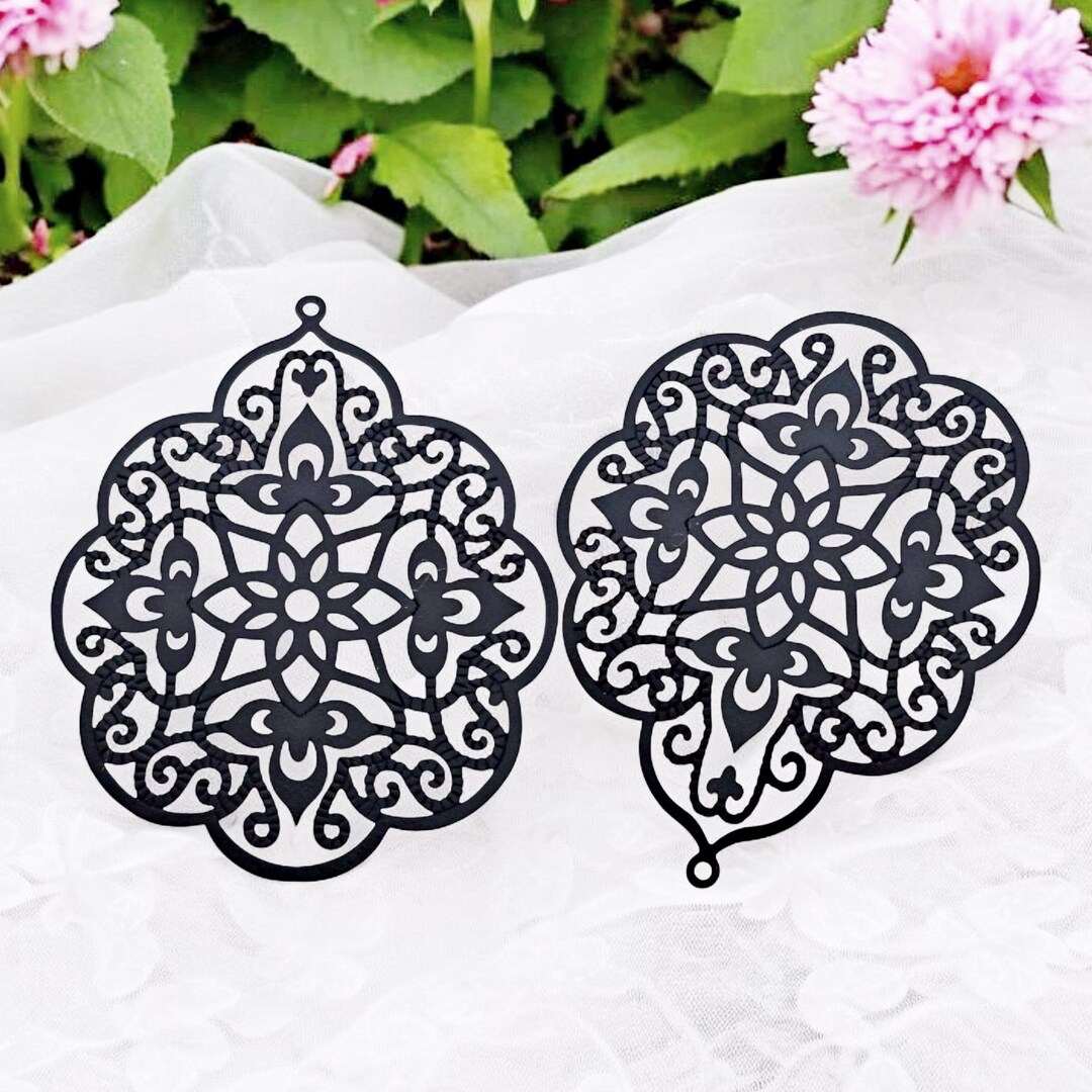 4pcs/20pcs BULK Sale Thin Black Pendants Floral Tear Drop Pendants DIY ...