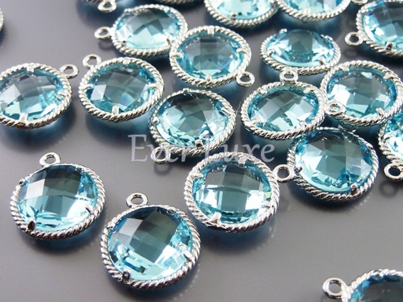 2 Aqua Blue Round Glass With Rope Rim Pendants Colorful Stone - Etsy