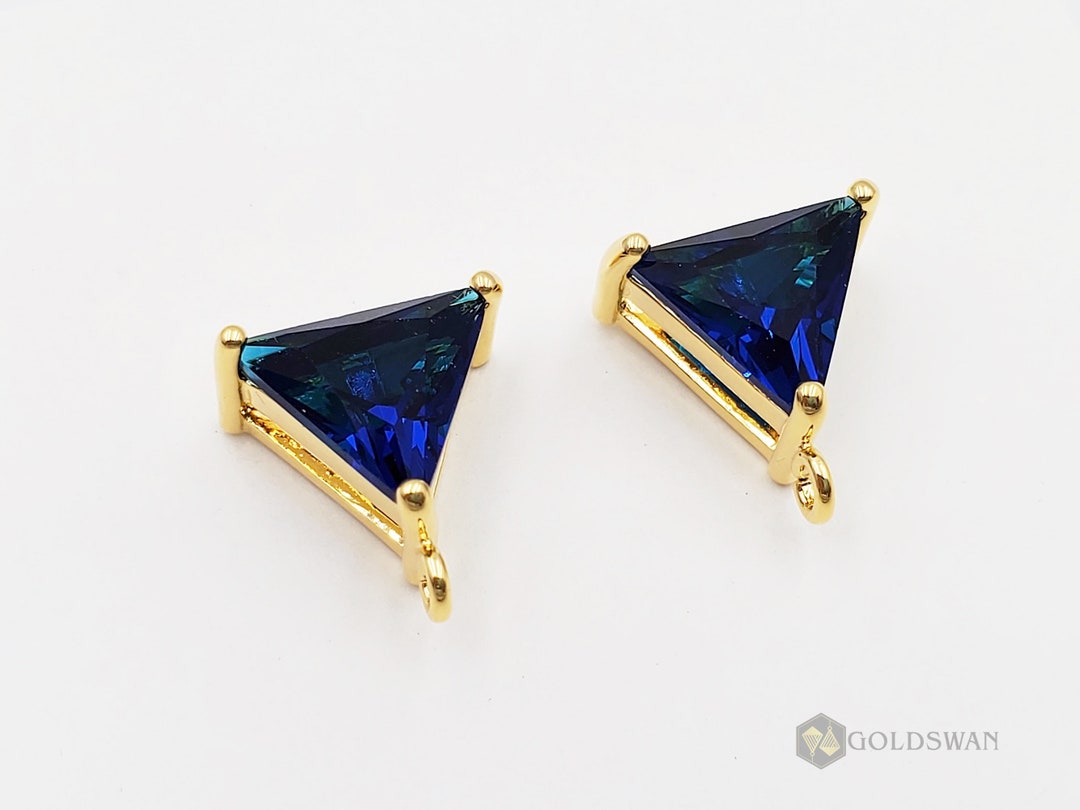 Gold Plated Royal Blue Triangle Glass Stud Earrings - Etsy