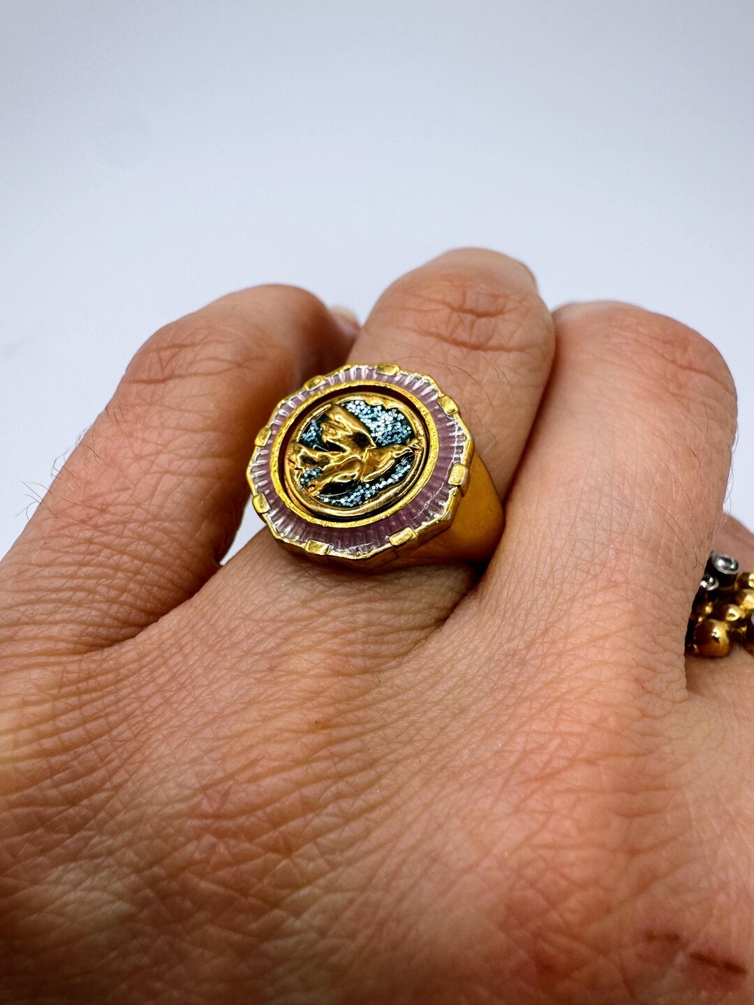 Maria Black Ring 925 Gold Freedom Coin Ocean Glitter Size 52 - Etsy UK