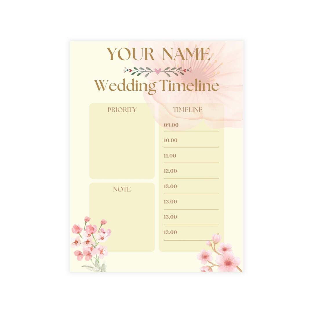 Wedding Day Timeline Printable | Editable Bridal Planner PDF | Floral ...