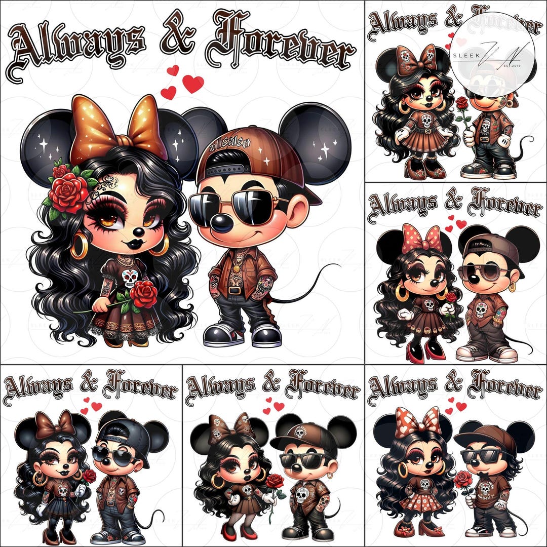 Chicano Mouse Cartoon Couple Valentine Bundle Png, Always and Forever ...