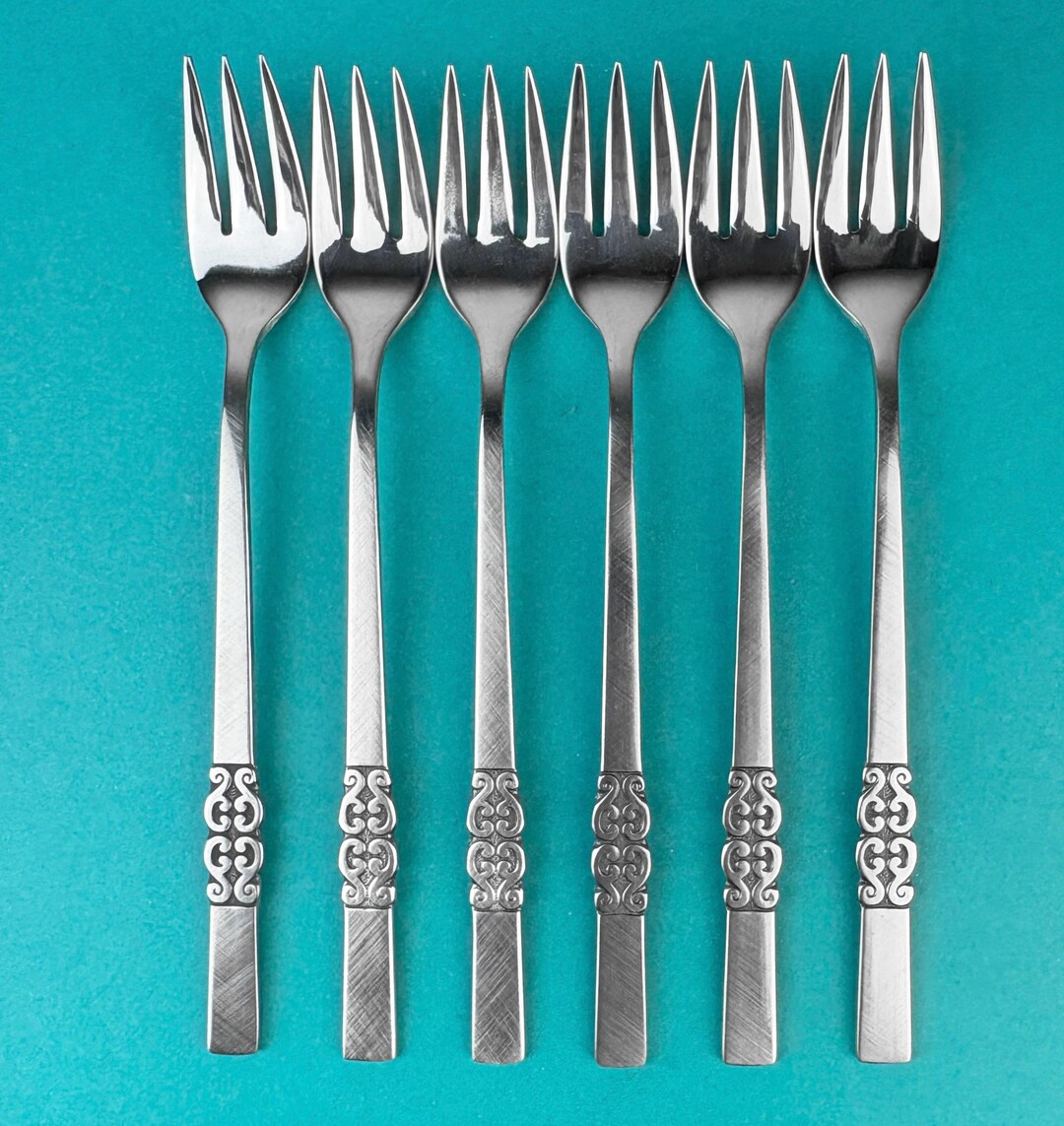 Set X 6 Retro Mid Century Seafood Cocktail Forks - Danish Scroll ...
