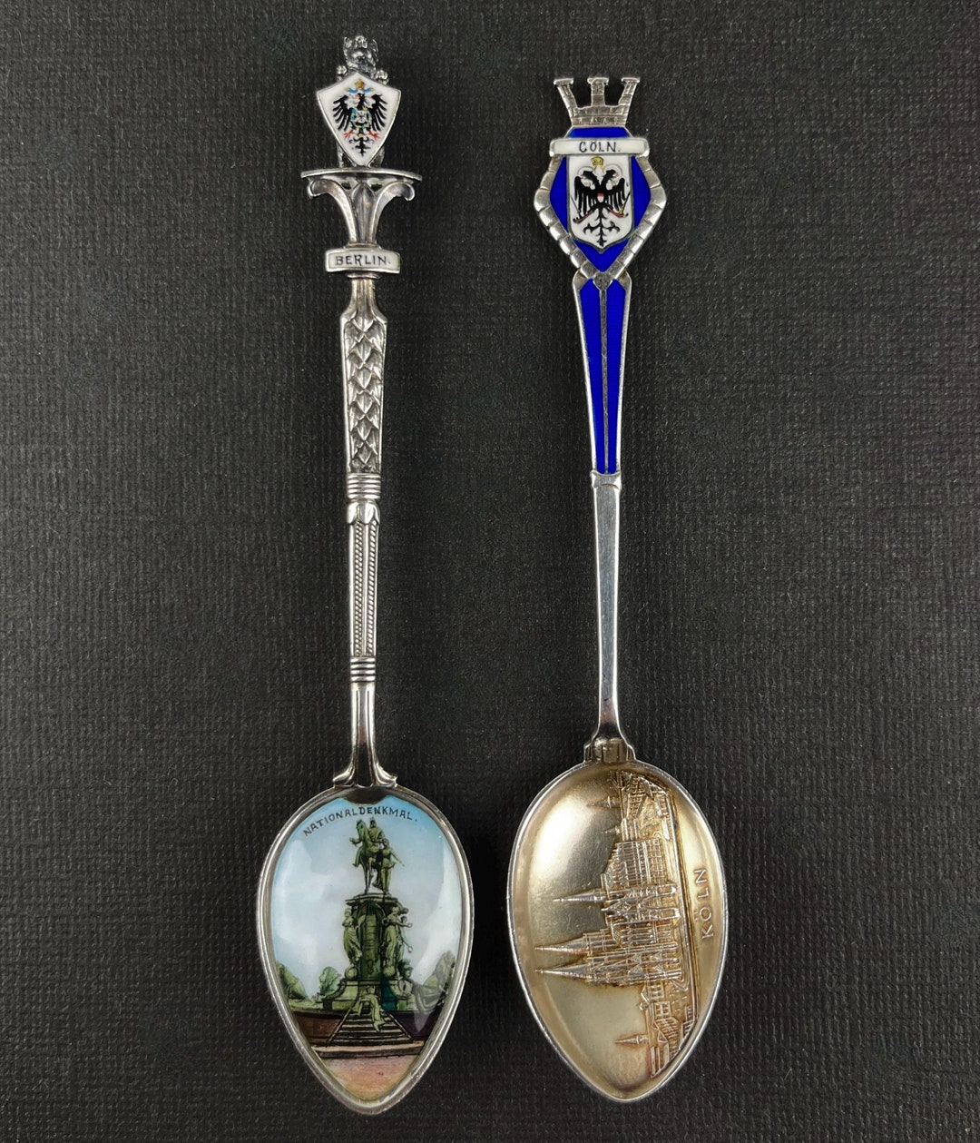 2 X Enamelled Souvenir Spoons - Berlin Bear - Koln Germany - Embossed ...