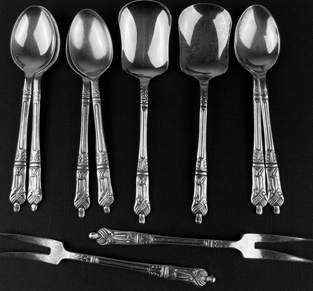 10 Pc Vintage Apostle Little Spoons + Forks - Epns Silverplate Made in ...