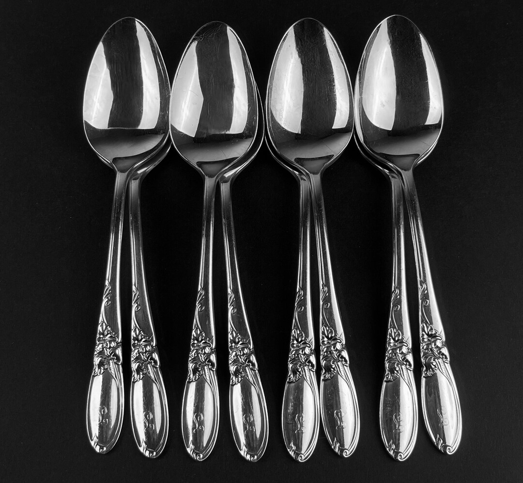 8 X Serving Spoons - White Orchid 1953 - Oneida Community - Vintage ...