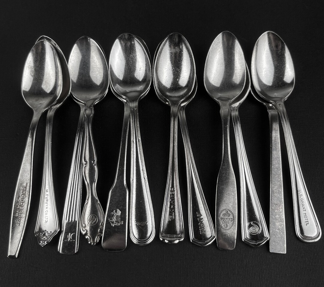 12 X Silverplate Teapoons All Different Hotels Restaurants Airlines Etc ...
