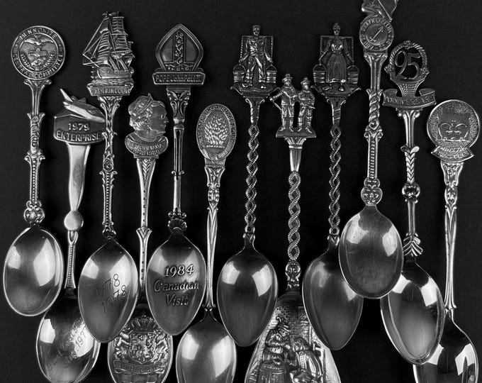 12 X Silverplate Souvenir Spoons - Random Themes - Windsor Burning Bush ...