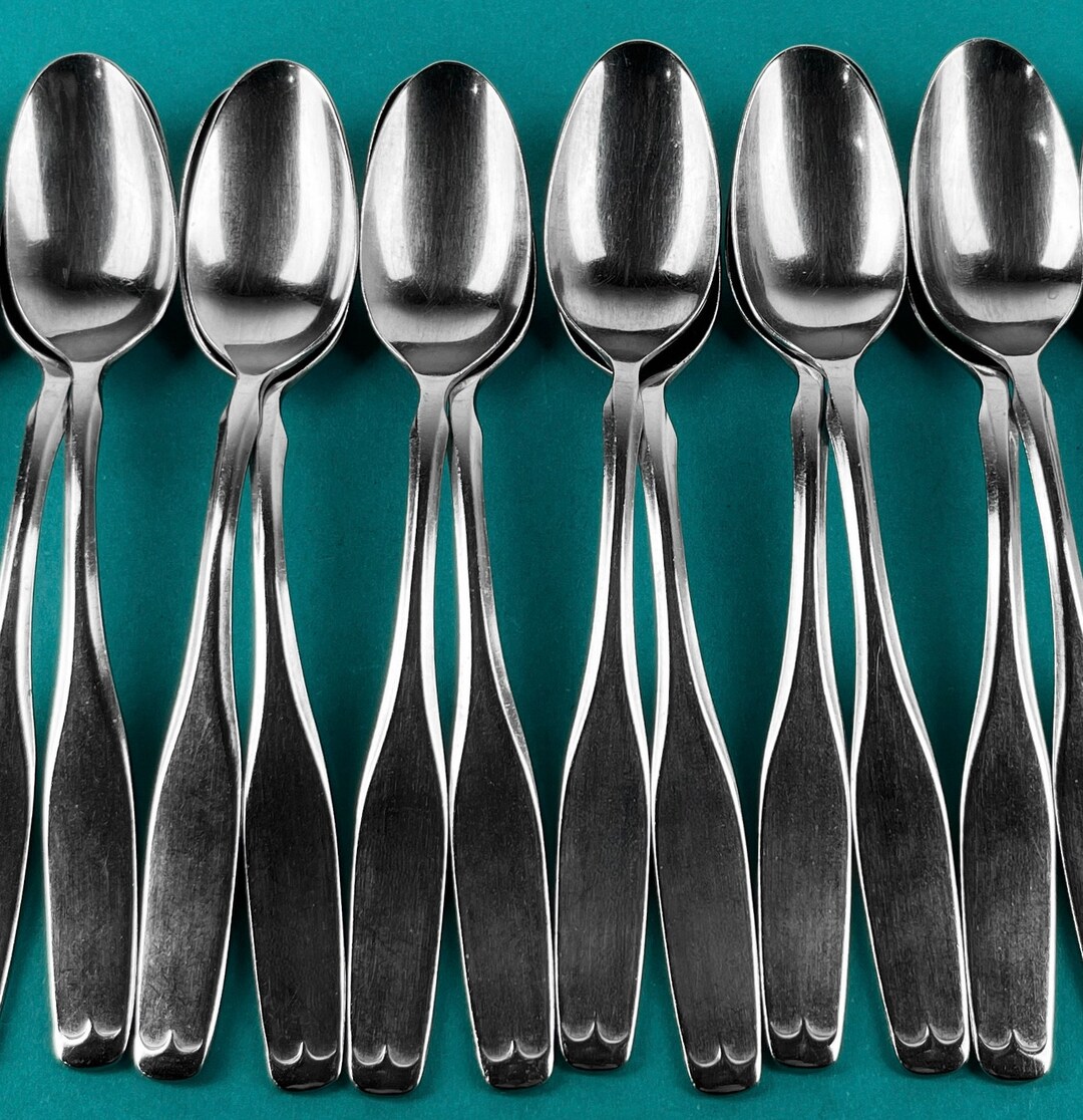 12 X Retro Teaspoons Stanley Roberts Vanguard Fiddle Tipped Style Mid ...