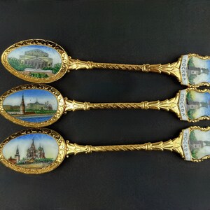 6 Mockba Enamelled Bowls Souvenir Spoons Czechoslovakia Klepa Arts ...