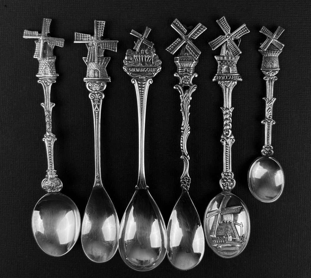 6 X Vintage Souvenir Spoons Holland Windmills Solvang California ...